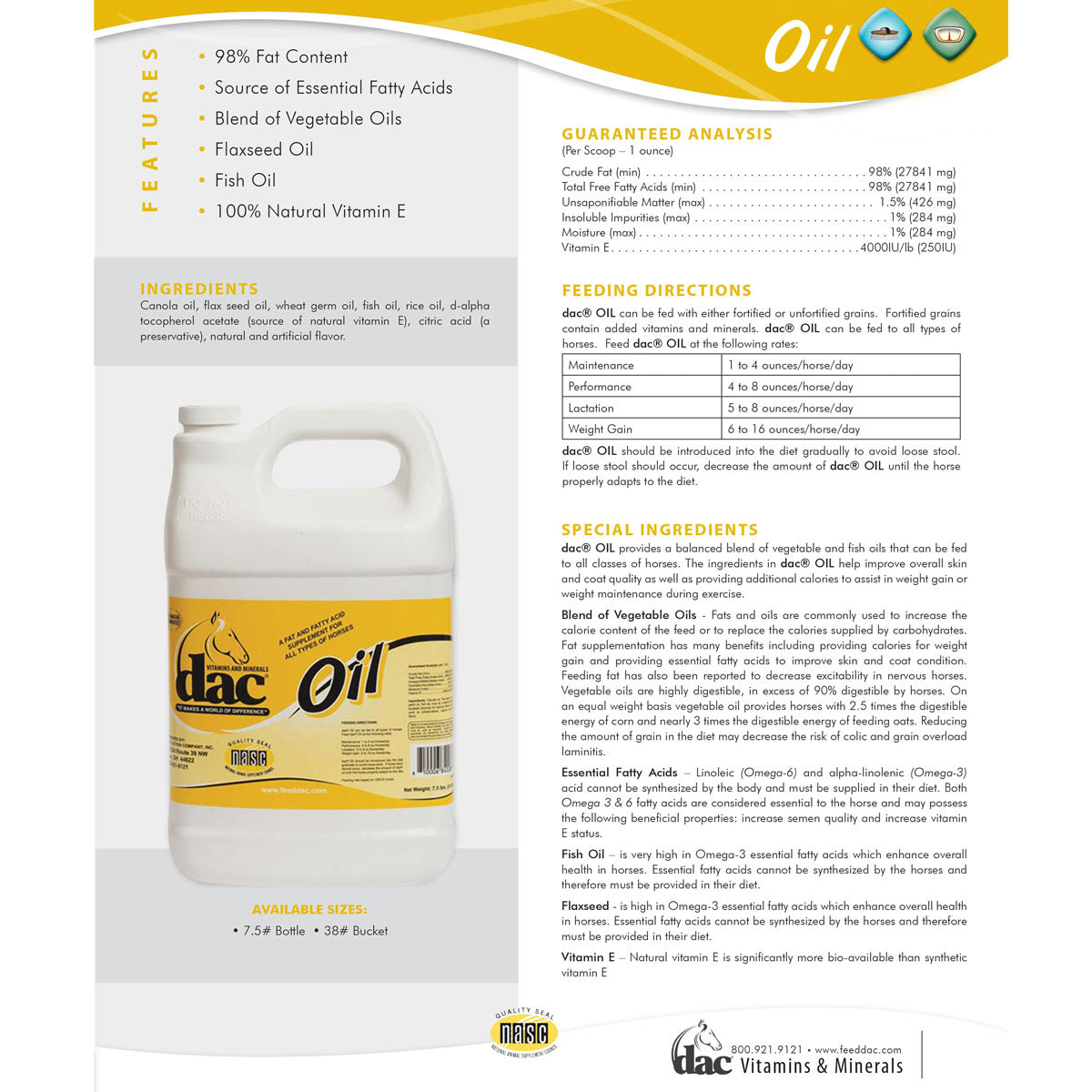 dac Oil Gallon | Horse Coat Supplement | – Paddock Saddlery